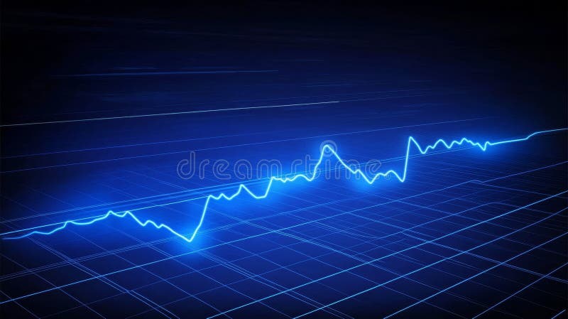 Bright Blue Glowing Line Graph Showing Growth, Peaks and Valleys on ...