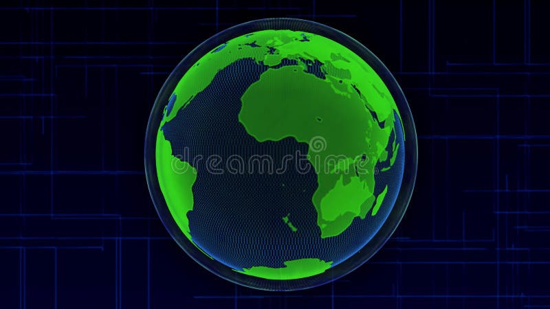 Bright Blue Green Earth Hologram Spinning on a Digital Background with ...