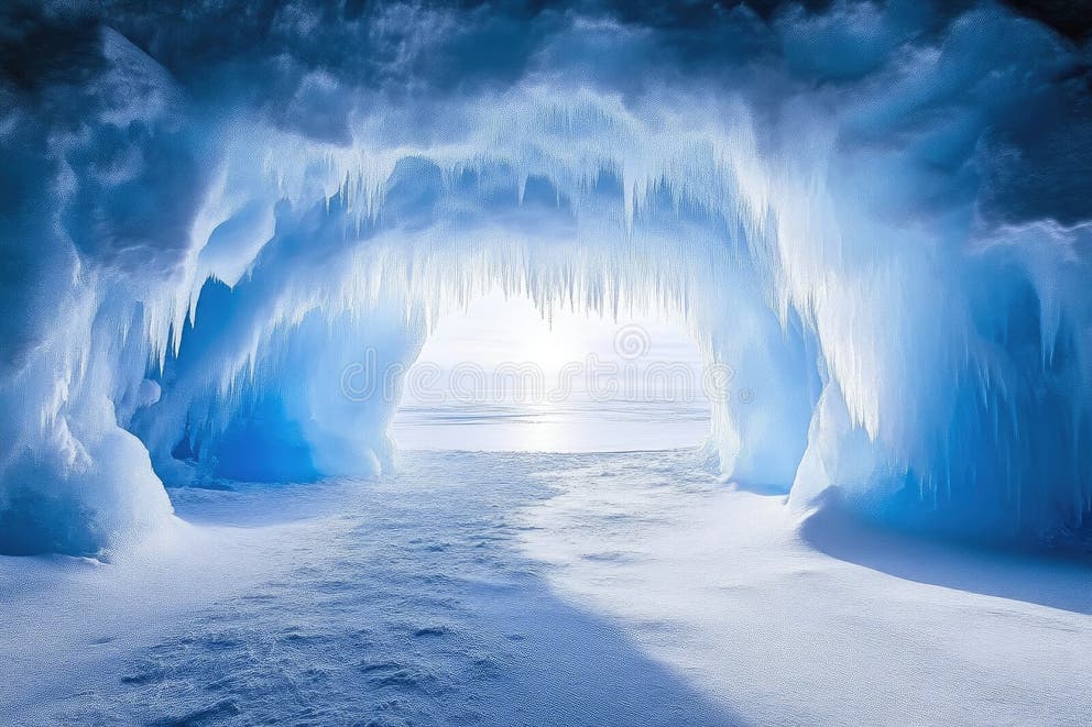 Bright Blue Ice Formations in Crystal Cave. Stock Illustration ...