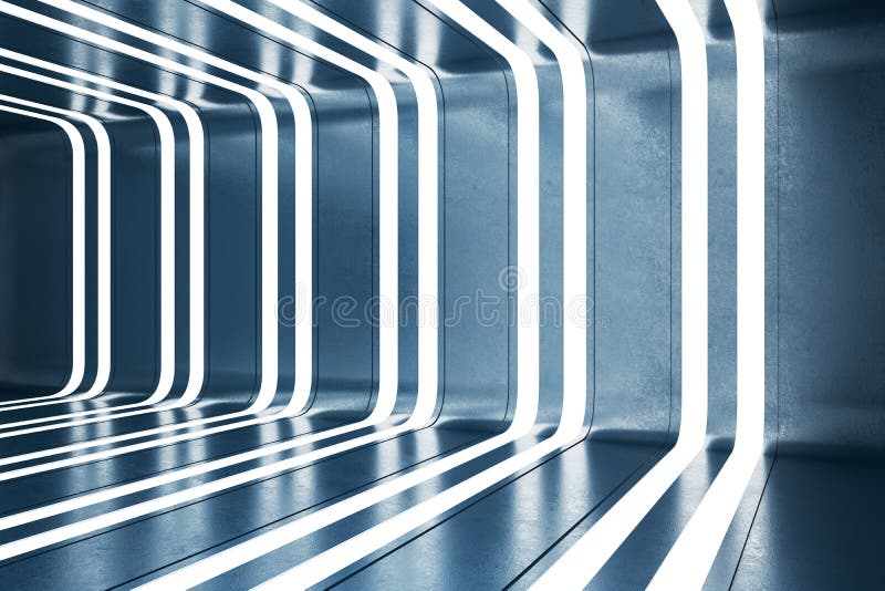 Bright Blue Interior with Illuminated Lines. Future and Architecture ...