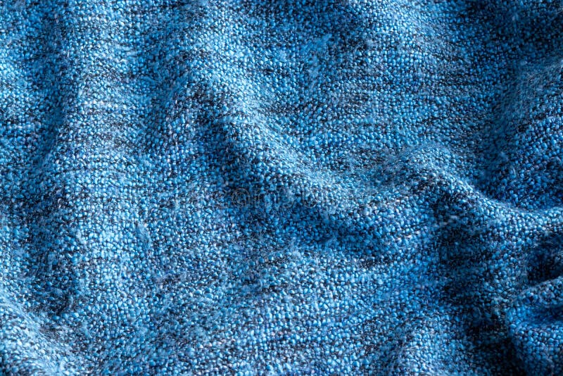 Bright Blue Knitted Fabric Texture. Crumpled Blanket Background Stock ...