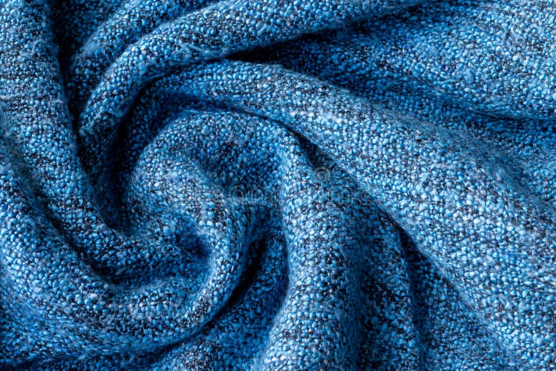 Bright Blue Knitted Fabric Texture. Crumpled Blanket Background Stock ...