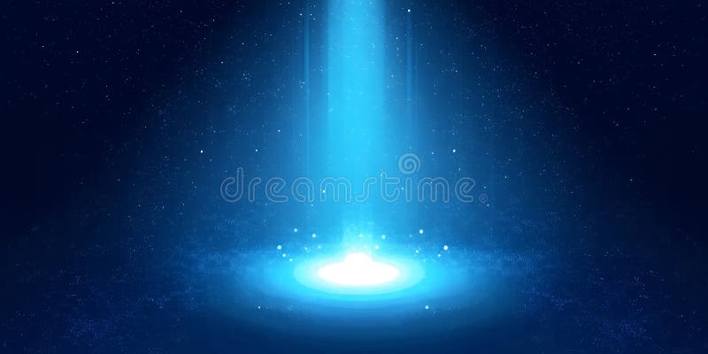 A Bright Blue Light Beam Shining Down from Above in a Dark Starry Night ...