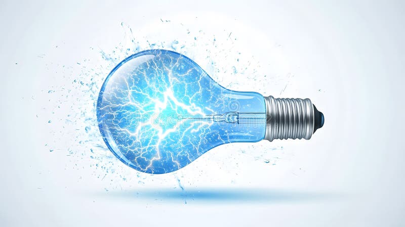 Bright Blue Light Bulb and Lightning Strike Illuminating Dark Sky Stock ...