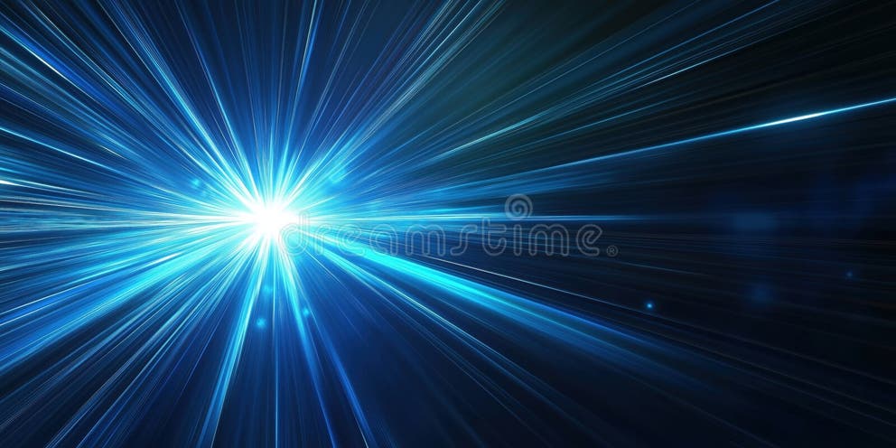 Bright Blue Light Burst with Dynamic Rays and Glowing Particles in Dark ...