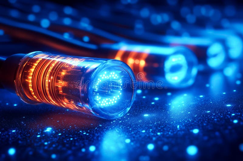 Bright Blue Light Emanates from Fiber Optic Cables, Highlighting Their ...