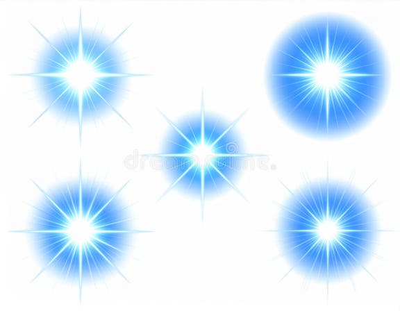 Bright Blue Light Glows and Starbursts on White Stock Illustration ...