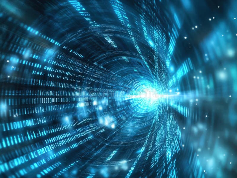 A Bright Blue Light is Illuminating a Tunnel Filled with Binary Code ...