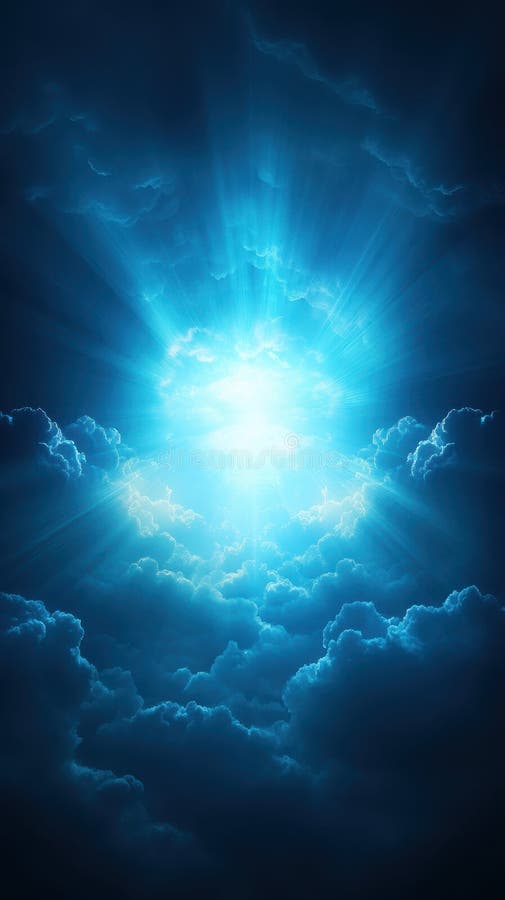 Bright Blue Light Shining through Dark Clouds Creates Mystical Stock ...
