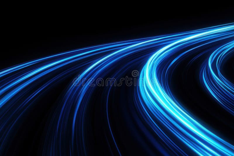 Bright Blue Light Trails Forming a Dynamic Loop Against a Black ...