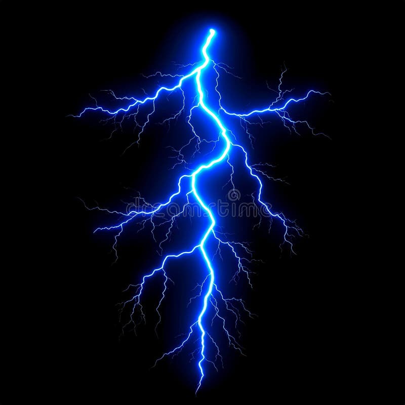 Bright Blue Lightning Bolt on Black Background Stock Illustration - Illustration of powerful ...