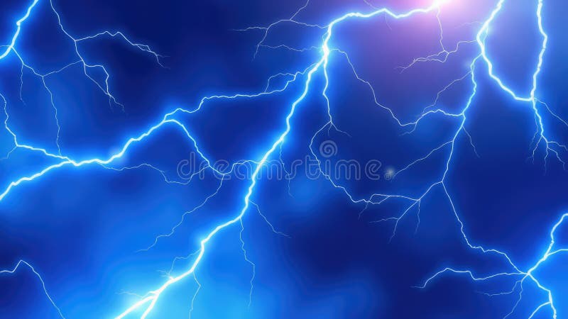 Bright Blue Lightning Strikes Illuminate the Dark Sky during a Powerful ...