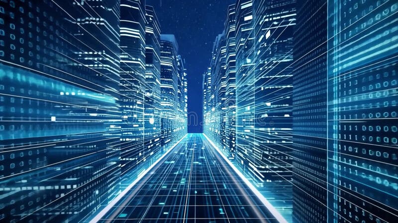 A Futuristic Data Center Showcasing a Digital Network with Glowing Blue ...