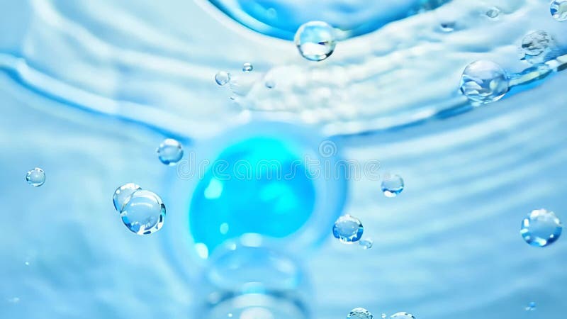 Bright Blue Liquid Bubble Floating through Water in an Abstract ...