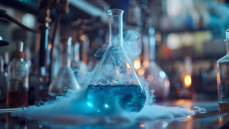 Bright Blue Liquid Bubbles while Emitting Vapor in a Bustling ...