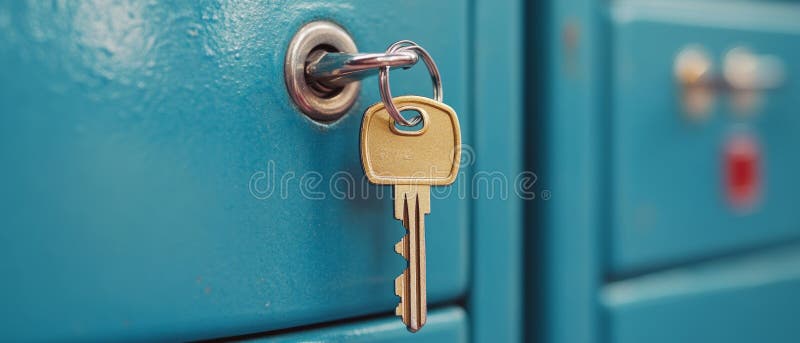 The Bright Blue Locker Features a Key Inserted into Its Lock ...