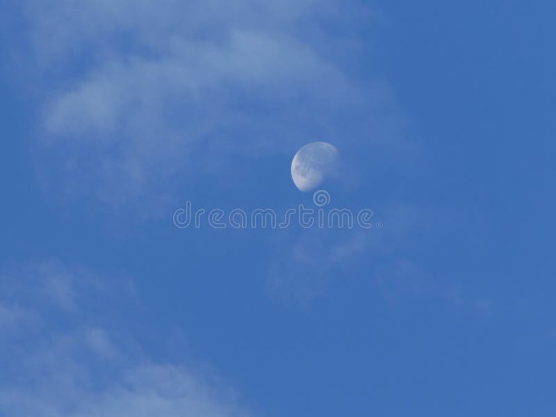 Blue Morning Sky with the Part of Moon and Clouds Stock Photo - Image ...