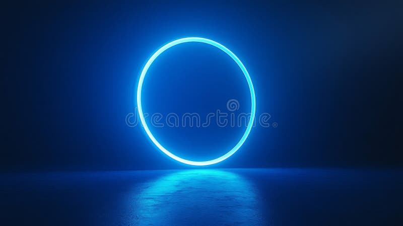 Bright Blue Neon Circle in Dark Room Stock Illustration - Illustration ...