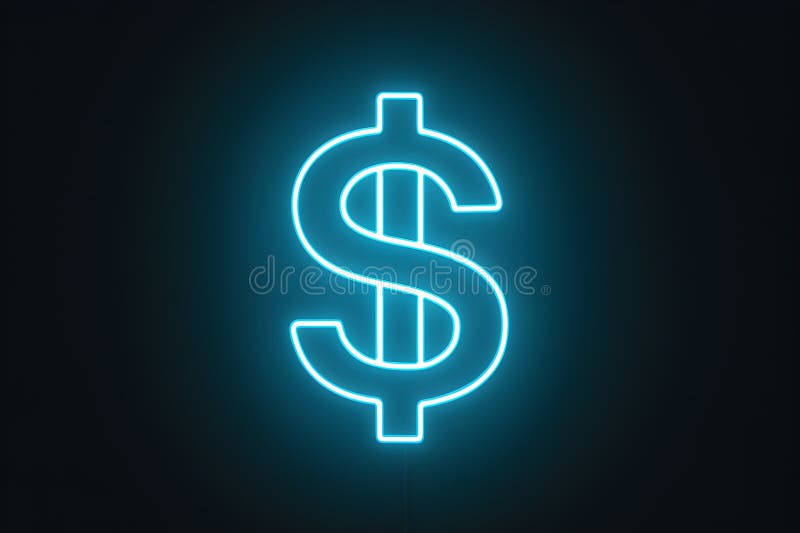 Bright Blue Neon Dollar Sign Illuminated Against a Dark Background ...