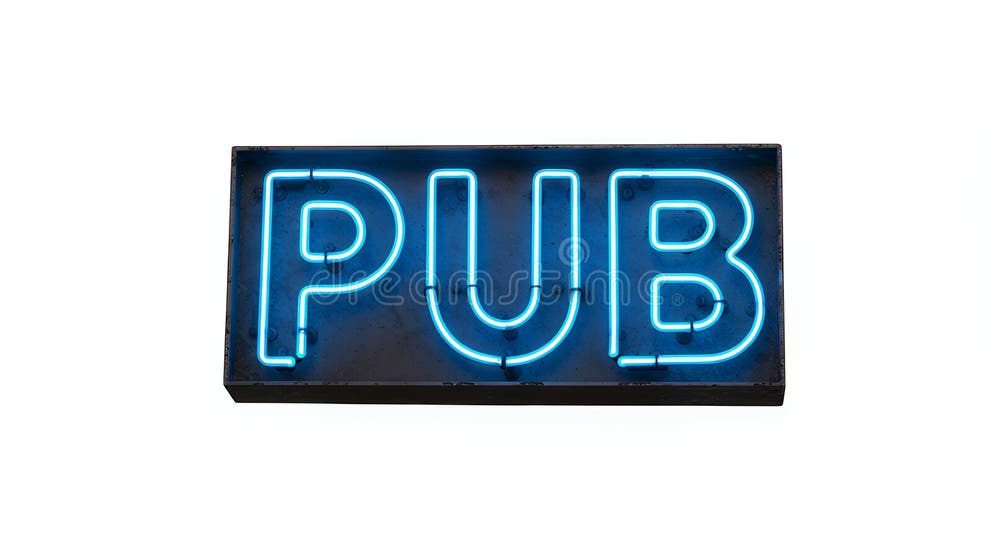 Bright Blue Neon PUB Sign on White Background Stock Illustration ...