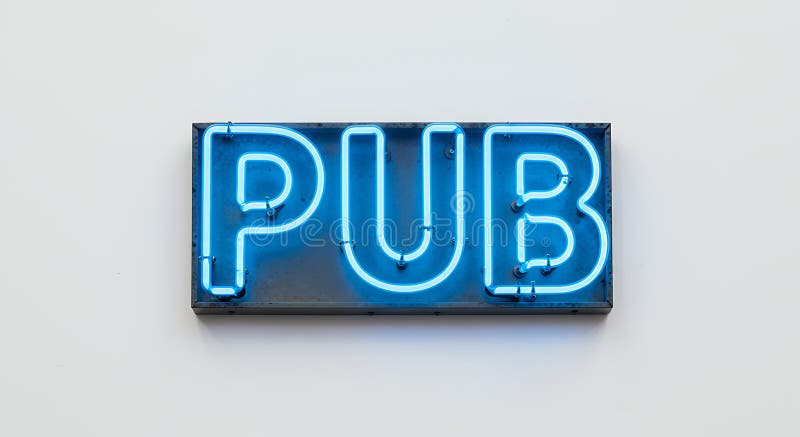 Bright Blue Neon Pub Sign on White Background Stock Illustration ...