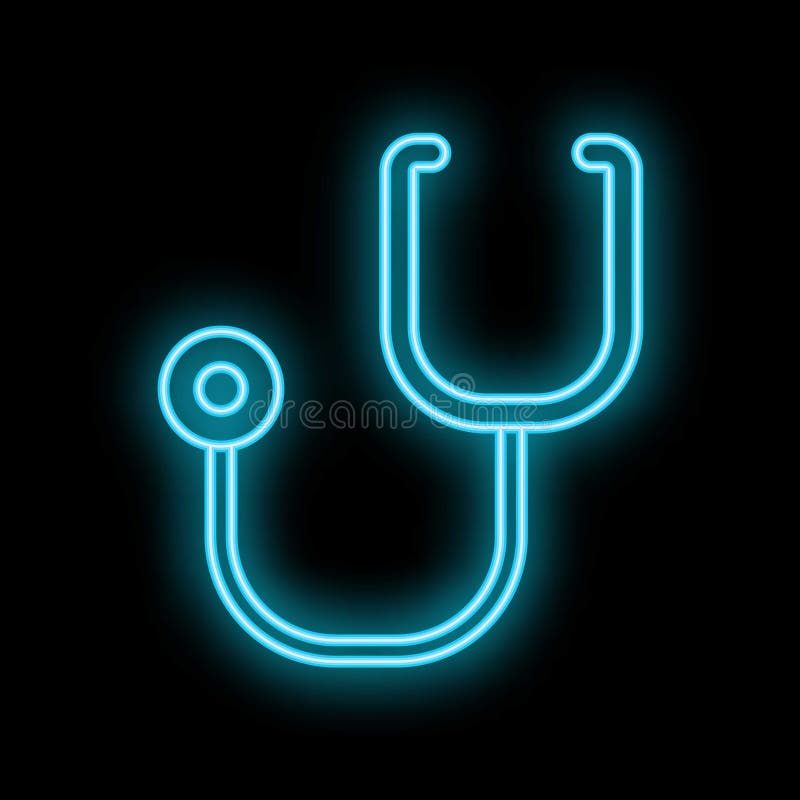 Neon Blue Stethoscope Glowing on Black Background Stock Illustration ...
