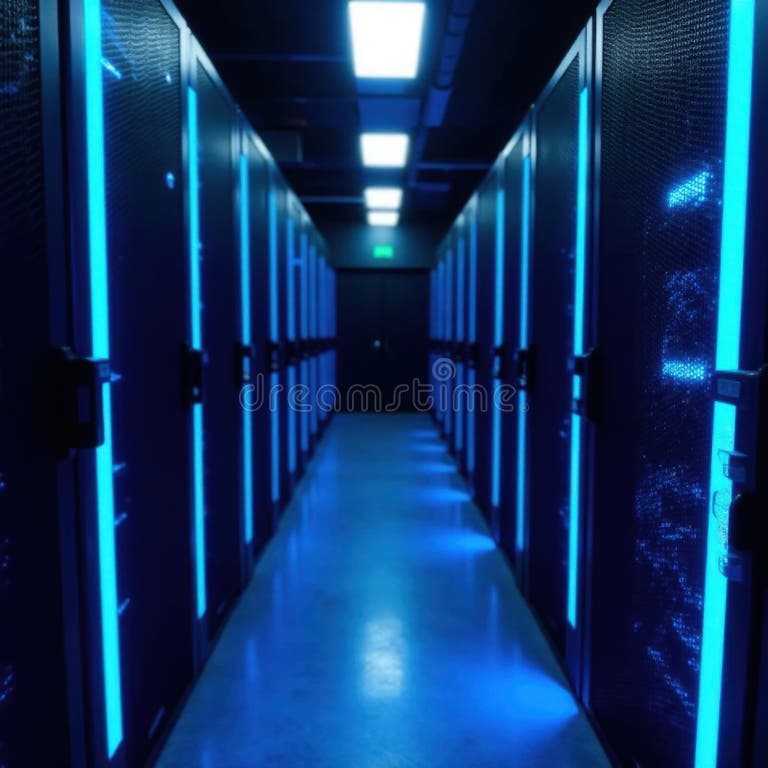 Bright Blue Network Connections Illuminate Server Racks , System, Speed ...