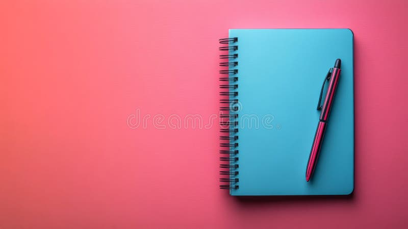 Bright Blue Notebook and Pen on a Vibrant Pink Background, Ready for ...