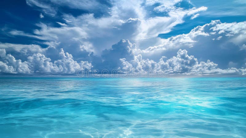 Bright Blue Ocean and Fluffy White Clouds Scenic Seascape Stock ...