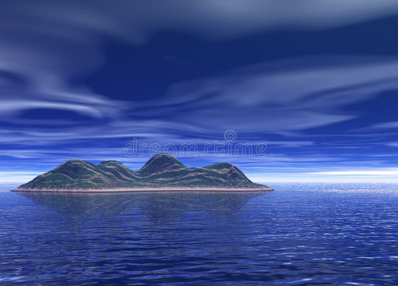 Bright Blue Ocean Island Scenery Stock Illustration - Illustration of ...