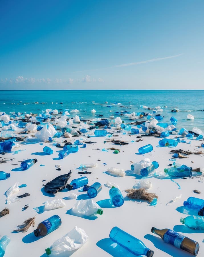 Bright Blue Ocean with Plastic Waste in Daylight Stock Photo - Image of ...