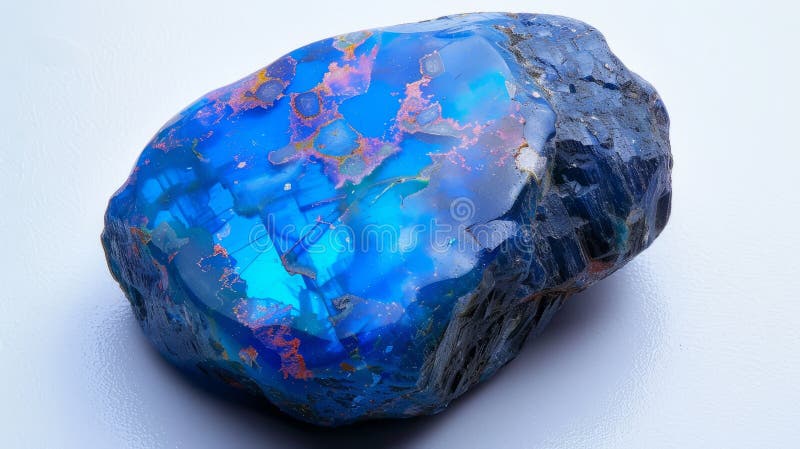 Bright Blue Opal Stone with Iridescent Patterns Under Natural Lighting ...