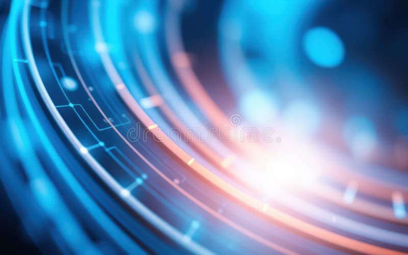 Bright Blue and Orange Digital Circuit Design with Glowing Light ...