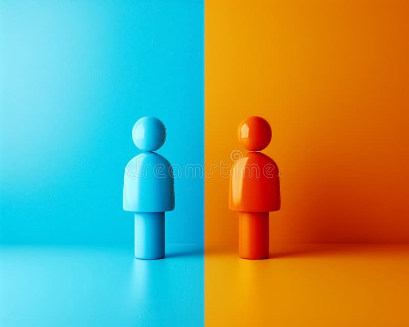 Bright Blue and Orange Figures Stand Against Contrasting Backgrounds ...