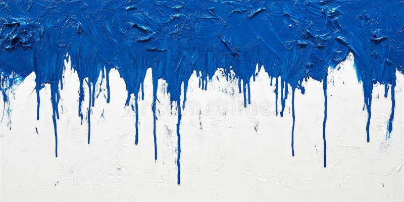 Bright Blue Paint Drips Down a Textured White Canvas, Leaving an Open ...