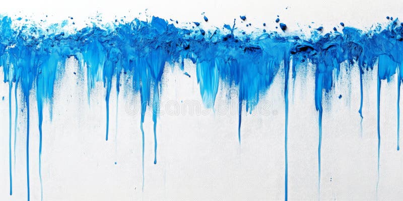 Bright Blue Paint Drips Down a Textured White Canvas, Leaving an Open ...