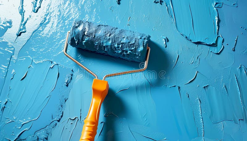 Bright Blue Paint Roller Creating a Textured Wall in a Vibrant ...