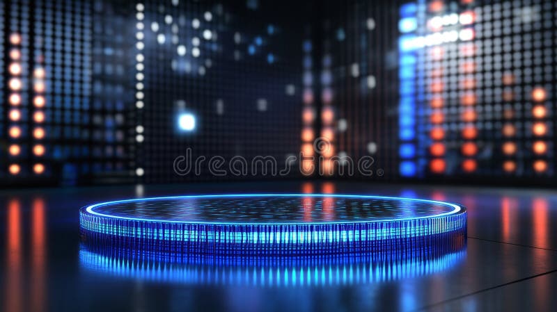 Bright Blue and Pink Neon Lights Light Up a Glass Ring, Showcasing an ...