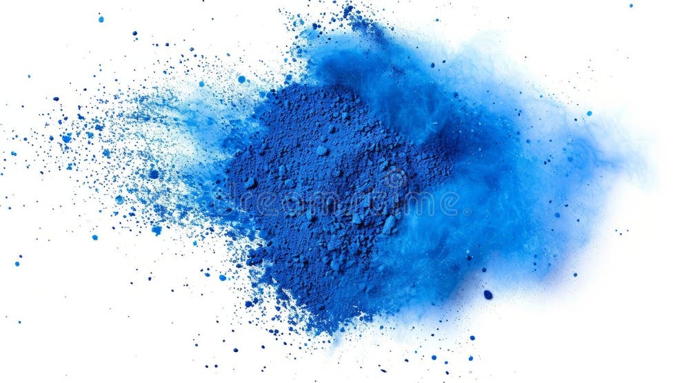Bright Blue Powder Burst Against White Background in Creative Art Setup ...