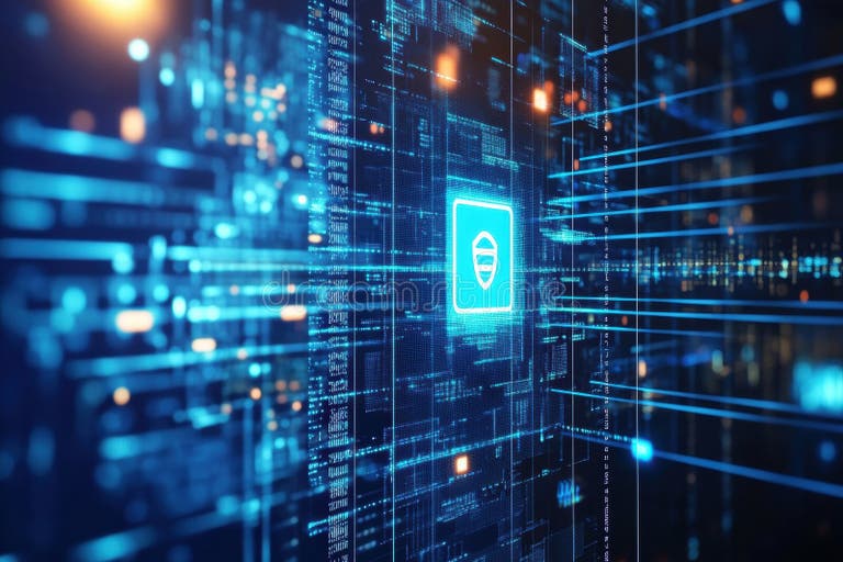 A Bright Blue Protection Icon is Prominently Shown on a Computer Screen ...