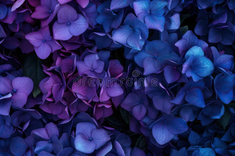 Bright Blue and Purple Hydrangea Flowers before Dark Background Stock ...