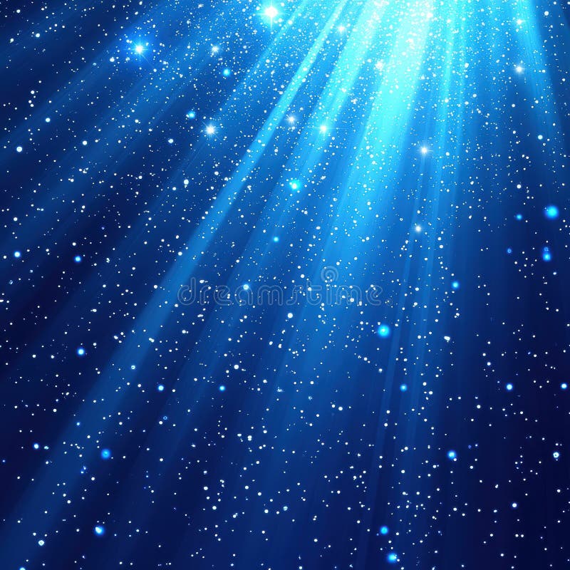 Bright Blue Rays of Light Shine through Starry Background, Creating ...