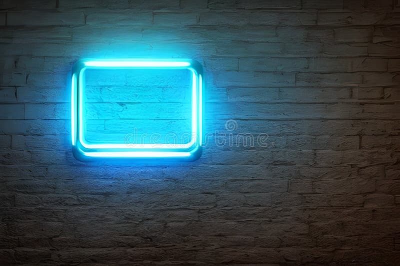 Bright Blue Rectangle Neon at the Wall Backdrop and Brick Background ...
