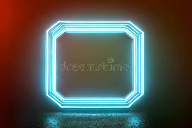 Bright Blue Rectangle Standing Neon Light Backdrop and Background Stock ...
