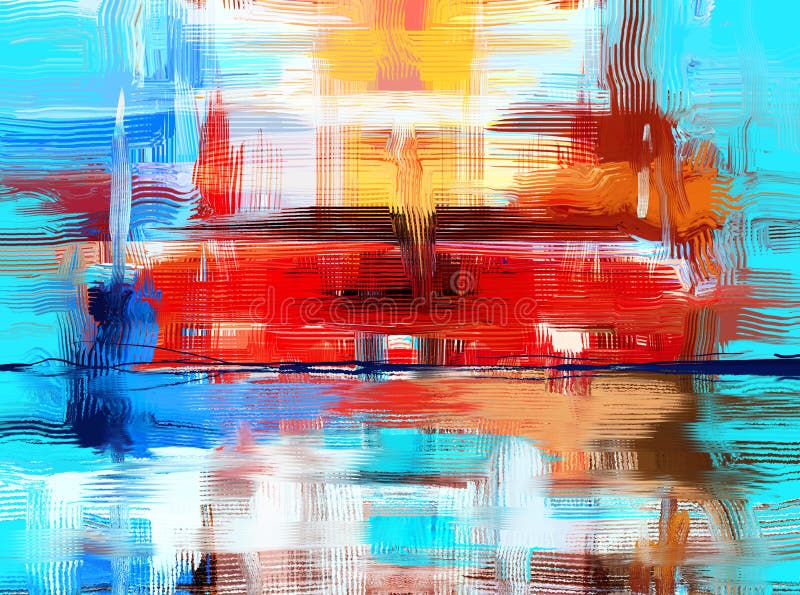 Bright Blue and Red Colored Digital Abstract Painting, Background ...