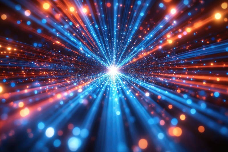 A Bright Blue and Red Light Breaks through a Dark Black Background ...