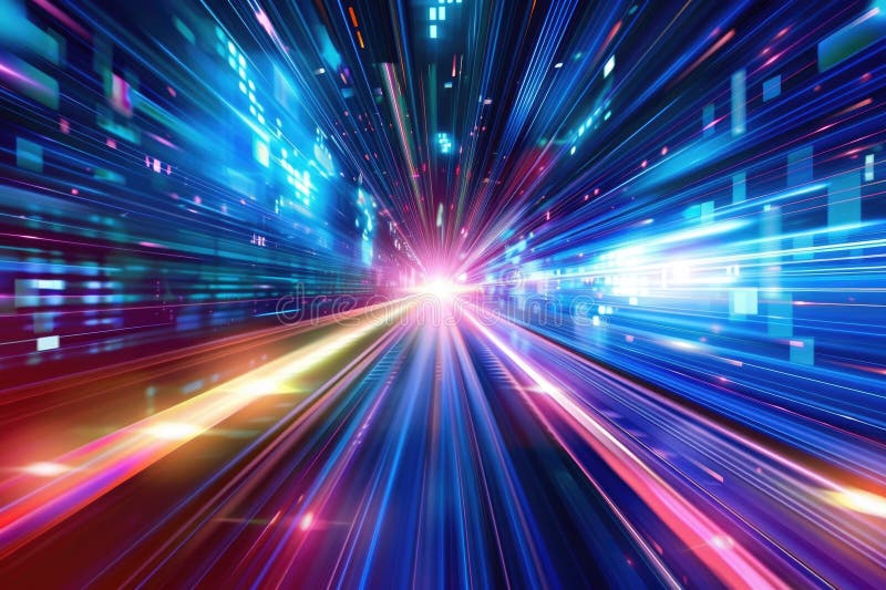 A Bright Blue and Red Light Streaking through the Sky Stock Image ...