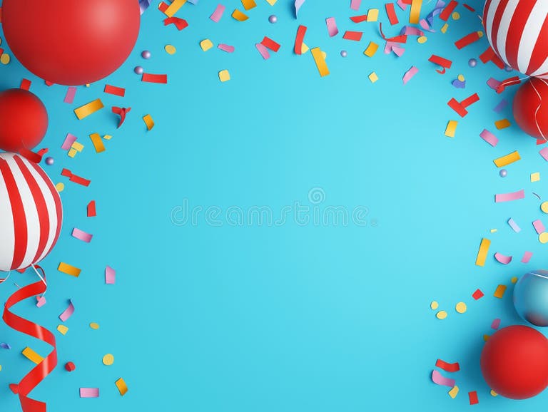 A Bright Blue Setting Featuring Festive Confetti and a Circular Display ...