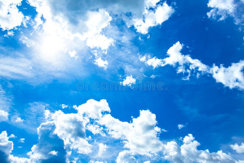 Bright Blue Sky with Clouds and Sun. Stock Photo - Image of nature ...