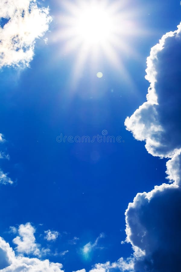 Bright Blue Sky Clouds and Sun Rays Stock Photo - Image of cloudy ...
